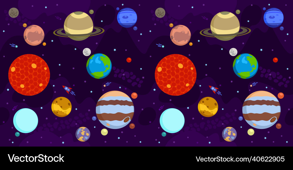 Seamless background of solar system with cartoon Vector Image