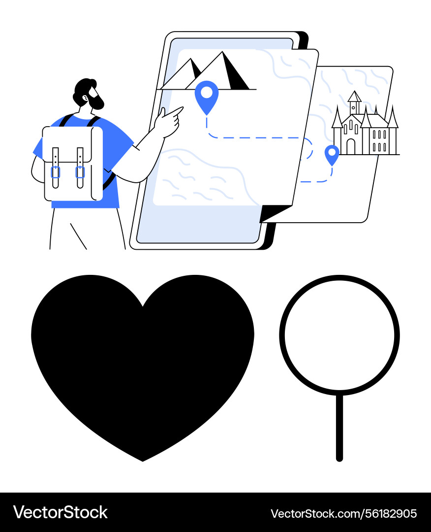 Traveler exploring destinations on digital map Vector Image
