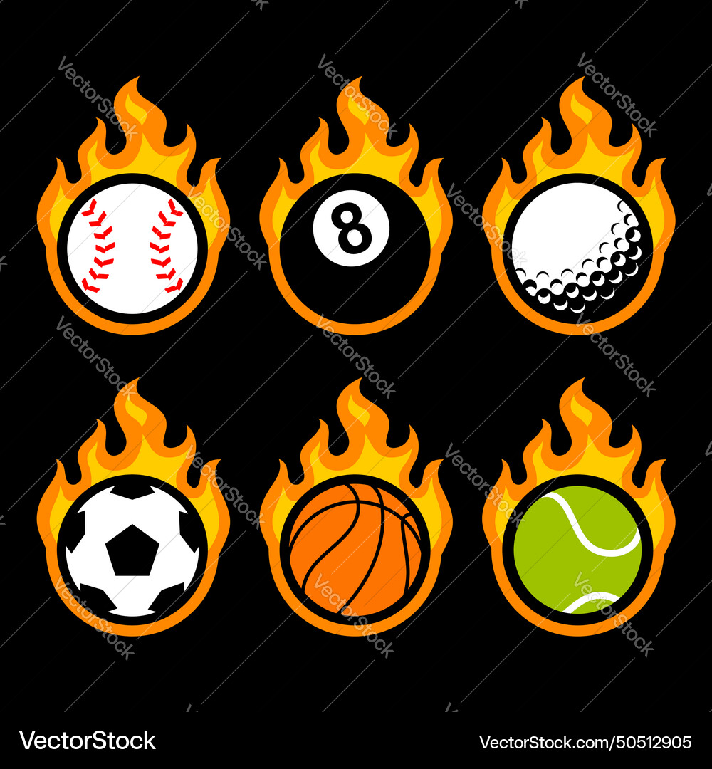 Various ball with flame Royalty Free Vector Image