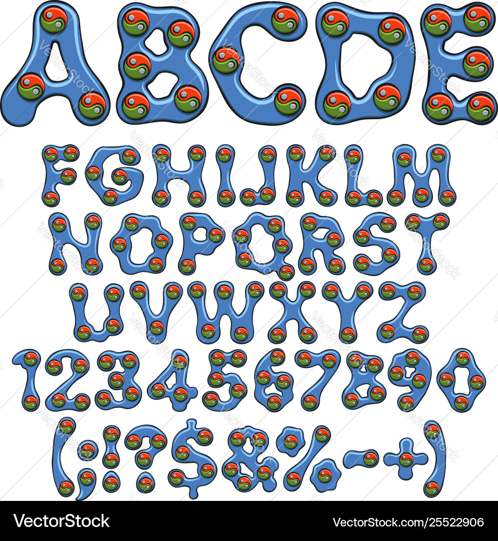 Alphabet are four elements and yin yang Royalty Free Vector