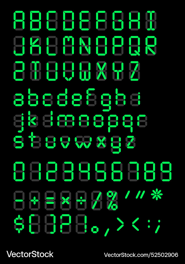 Digital alarm clock font Royalty Free Vector Image