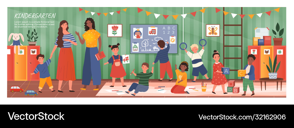 Diverse Kindergarten Kids Learning Royalty Free Vector Image