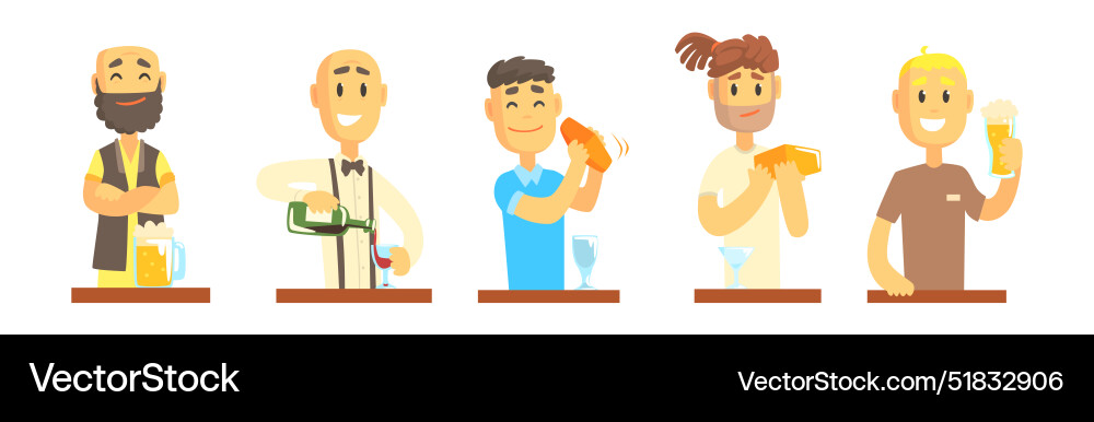 Man bartender character pouring and serving Vector Image