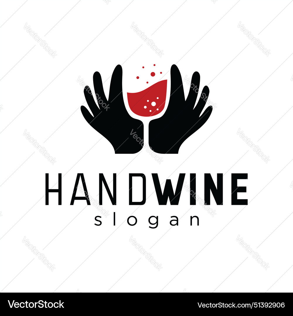 Wine logo design idea with glass in hand Vector Image
