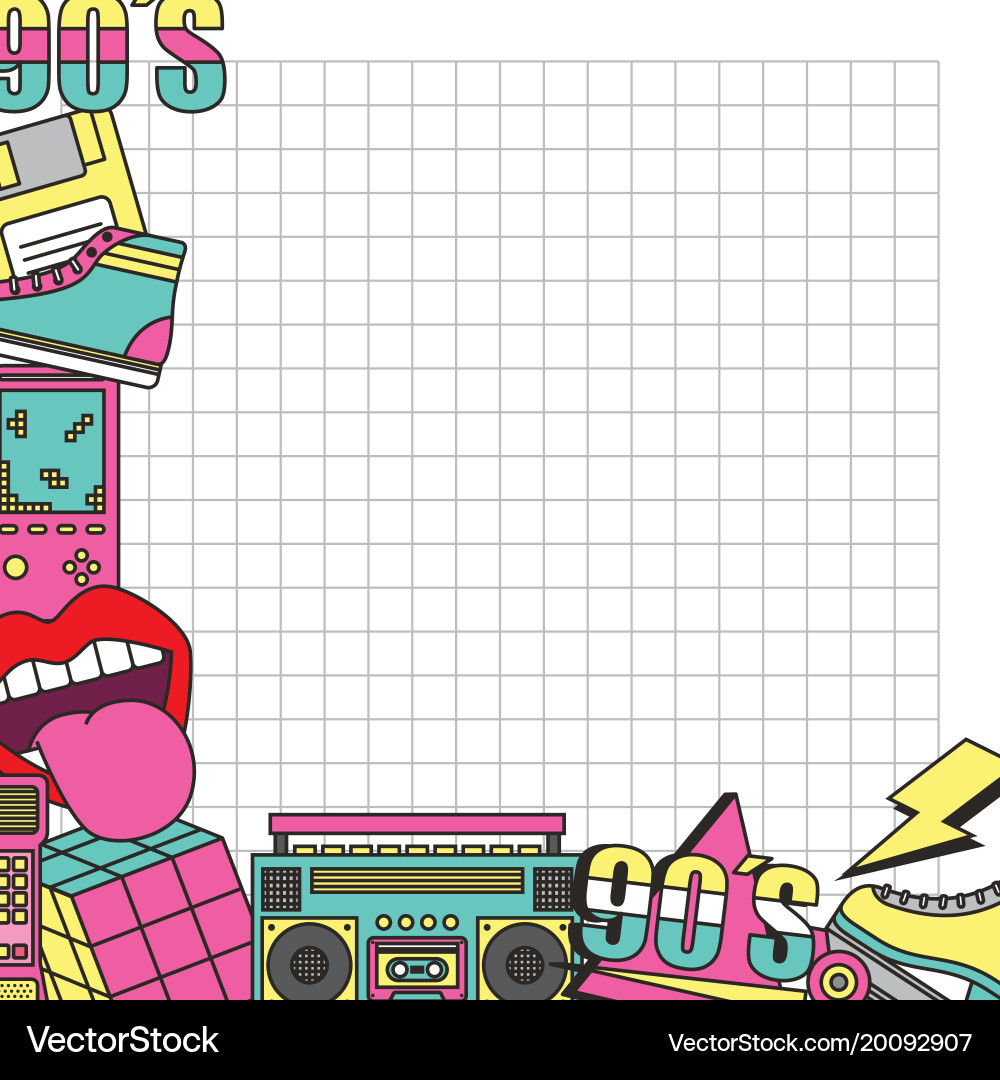 90s card patch vintage fashion grid background Vector Image