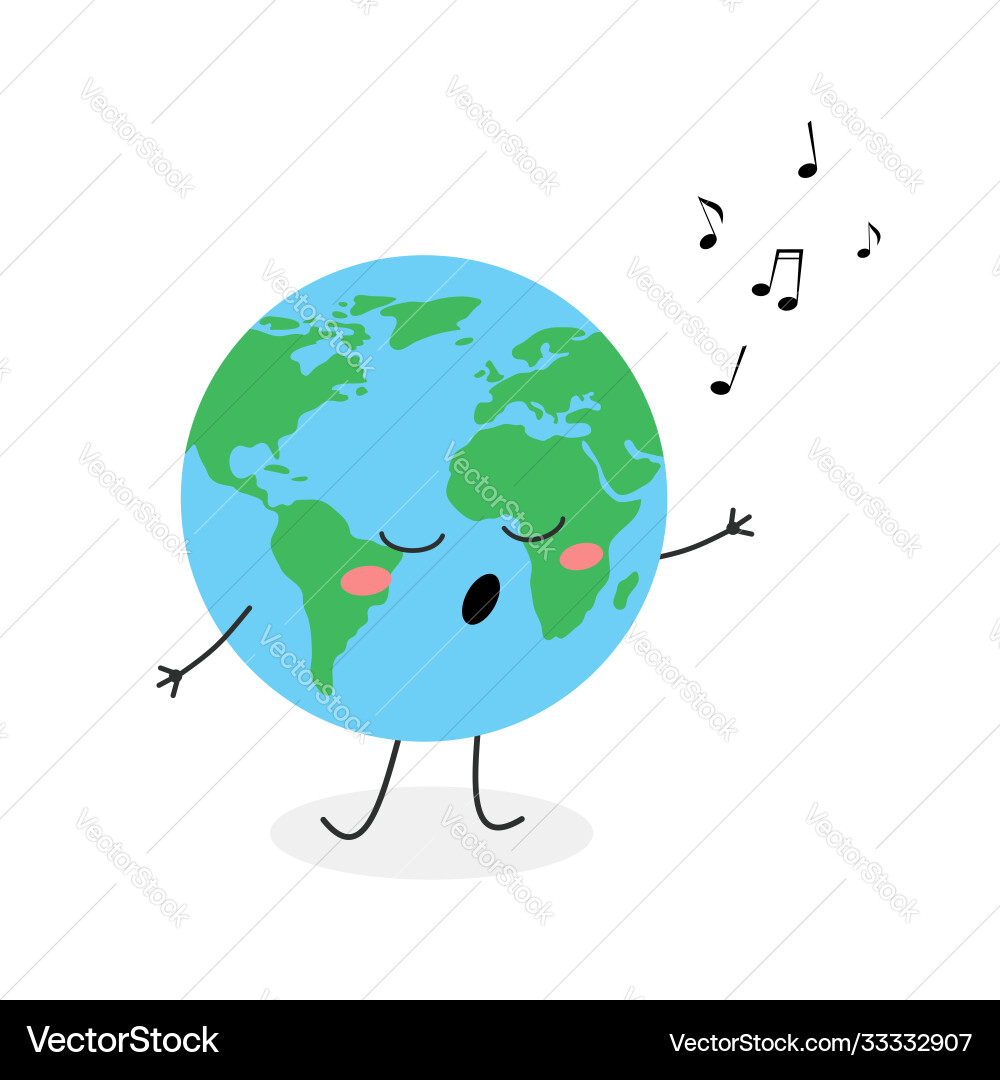 Cute cartoon earth planet singing a song Vector Image