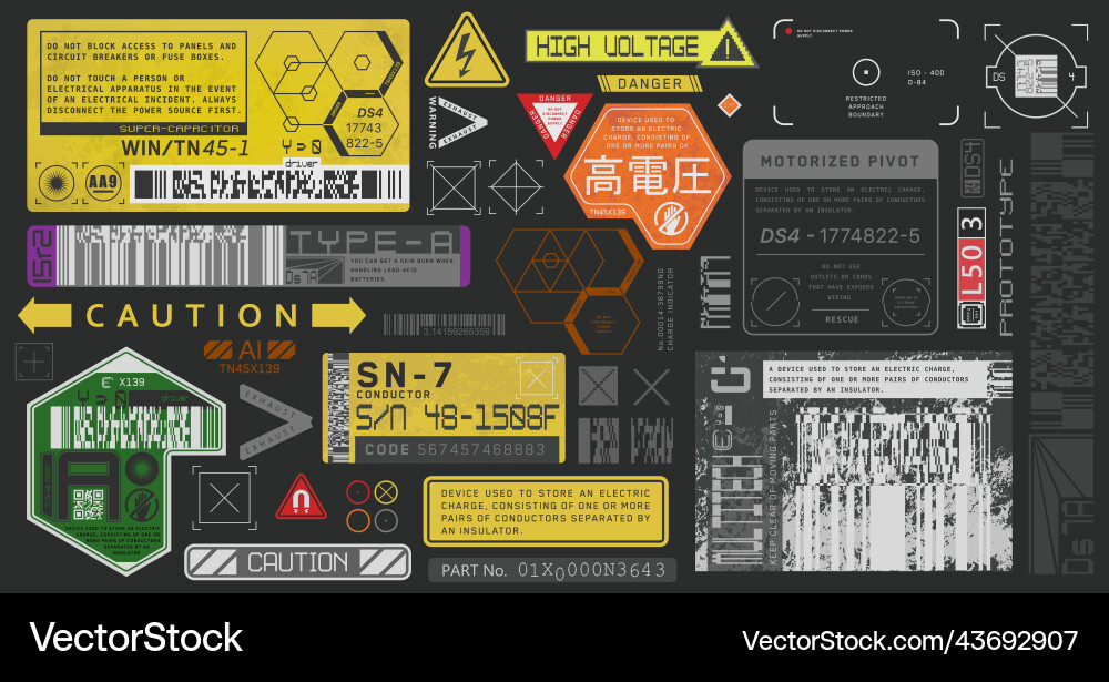 Cyberpunk Danger Warning Labels Royalty Free Vector Image