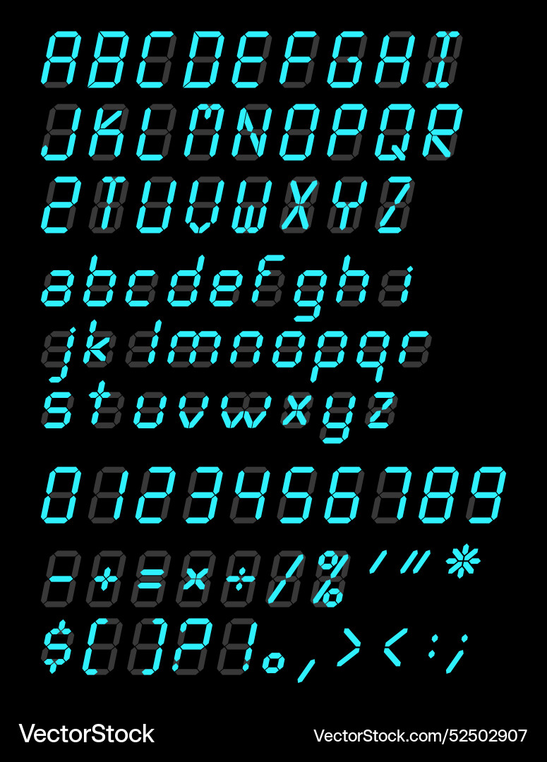 Digital alarm clock font Royalty Free Vector Image