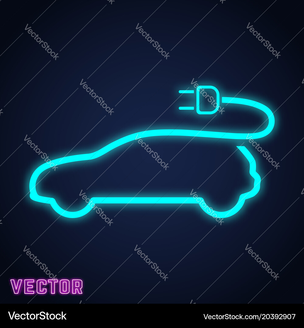 Electric car sign neon light design Royalty Free Vector