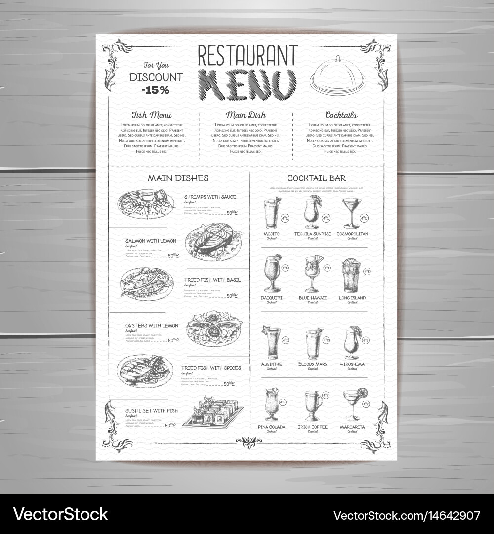 Hand drawing restaurant menu design Royalty Free Vector