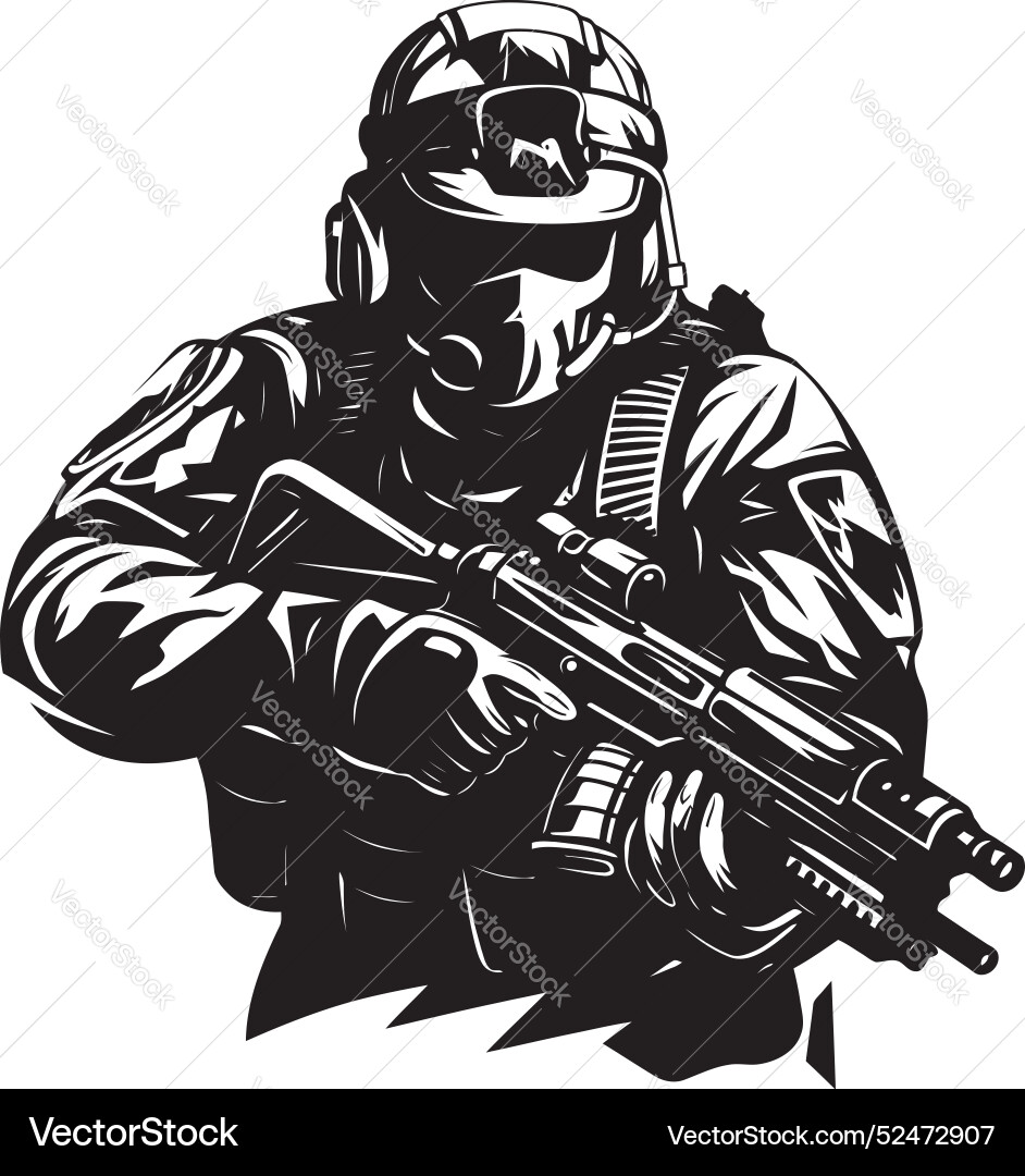 Strategic defender elegant soldier holding gun Vector Image