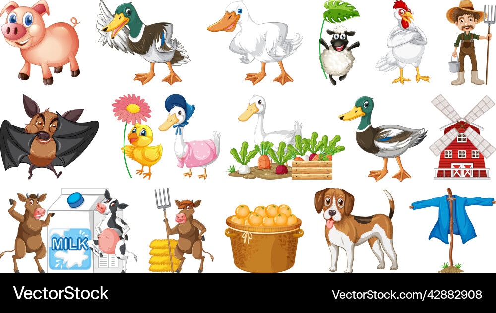 Cute animals on the farm Royalty Free Vector Image