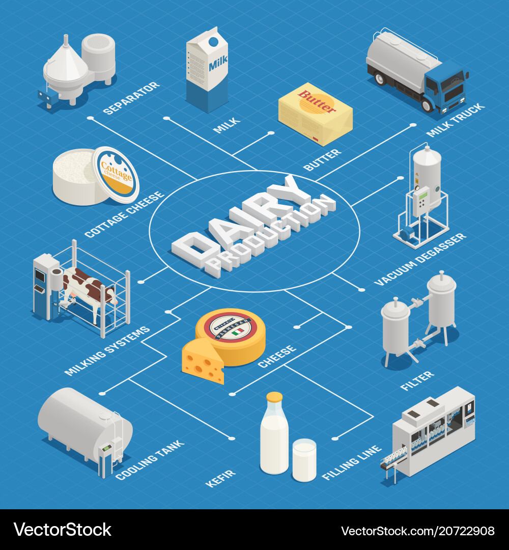 Dairy industry isometric flowchart Royalty Free Vector Image