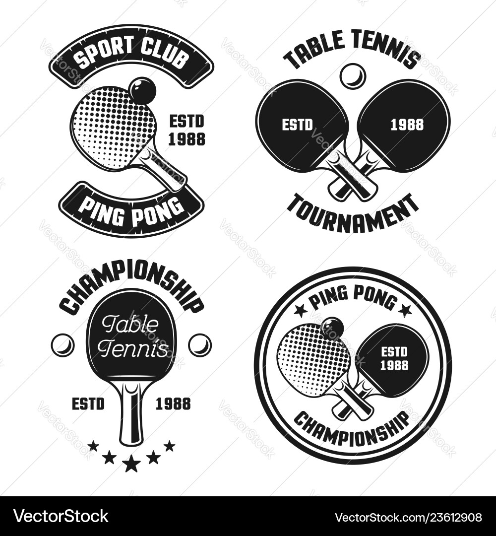 Ping pong set of four vintage emblems Royalty Free Vector