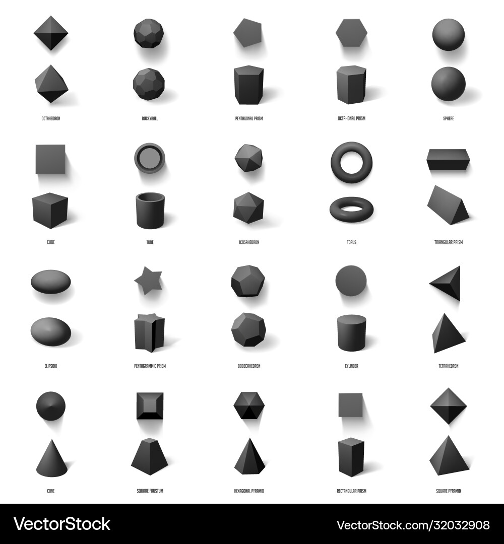 Realistic geometric 3d shapes basic Royalty Free Vector