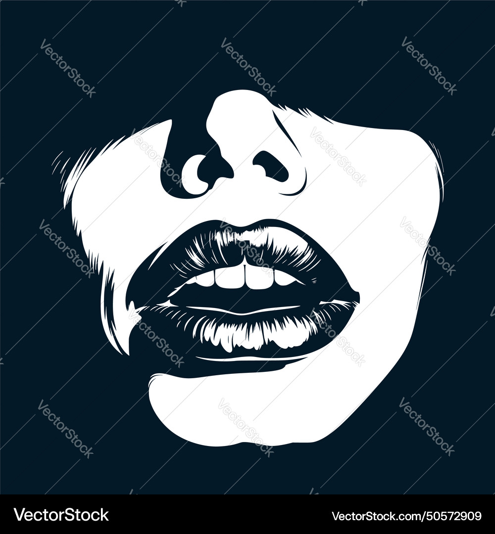 Artistic female lips and nose contour Royalty Free Vector