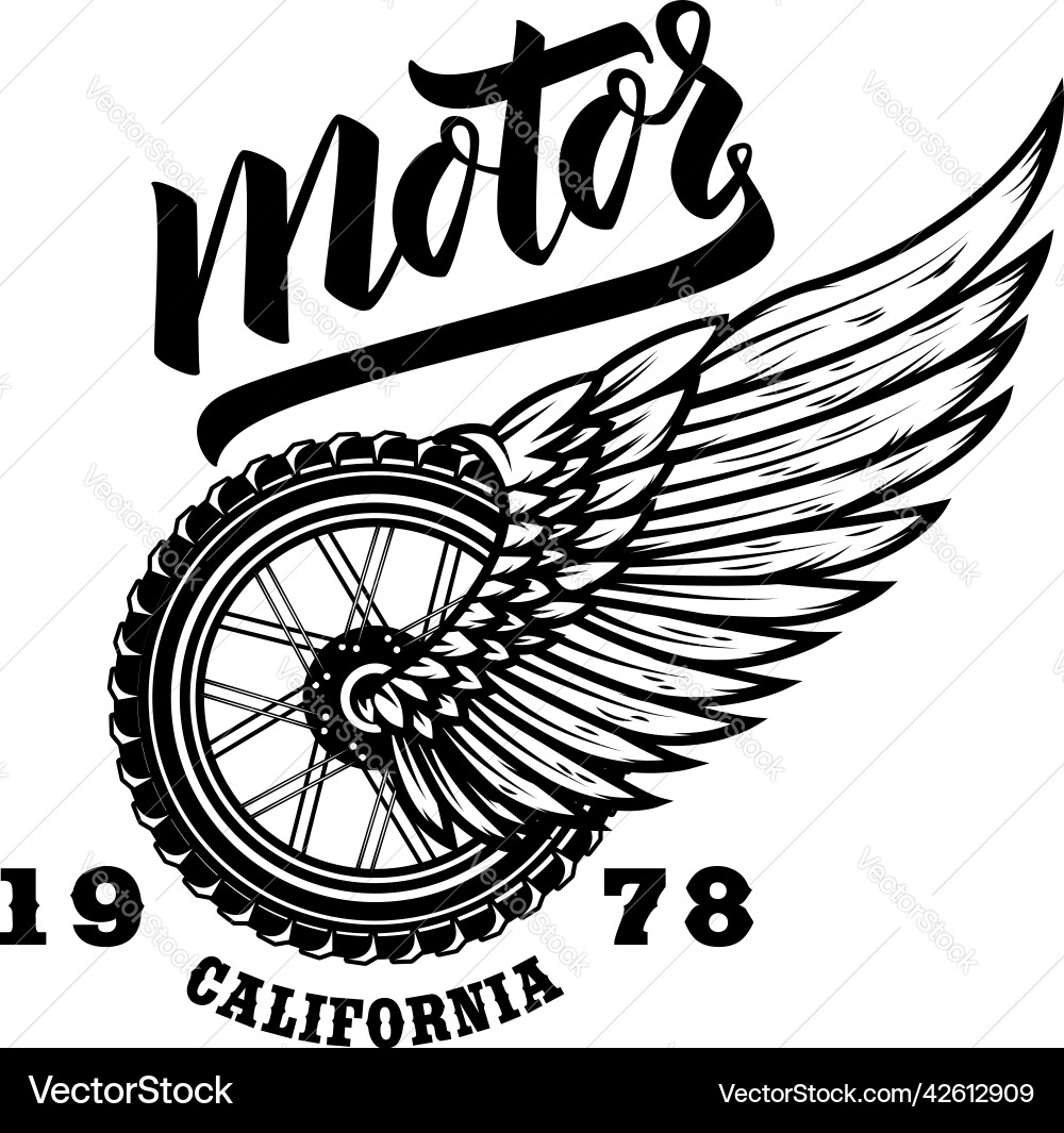 Motor t shirt print template with winged wheel Vector Image