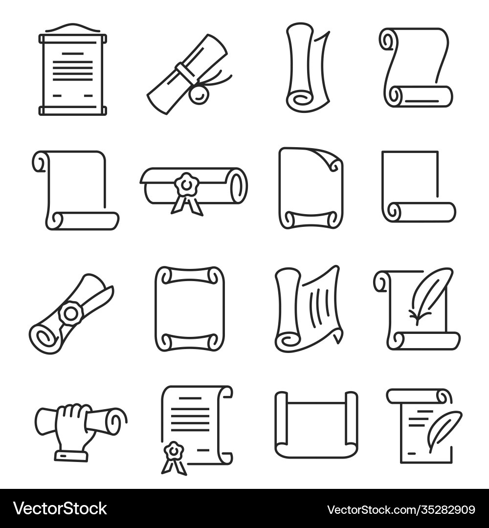 Paper scrolls icon set document education symbol Vector Image