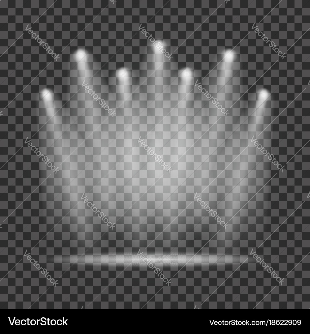 Spotlights with light beams on transparent Vector Image