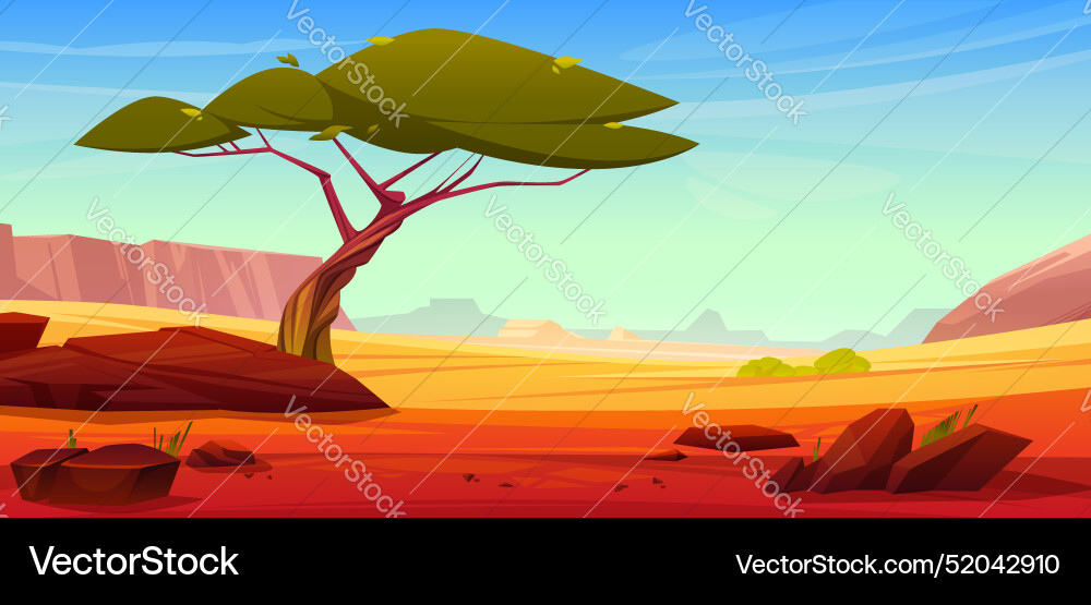 African savannah landscape with green tree Vector Image