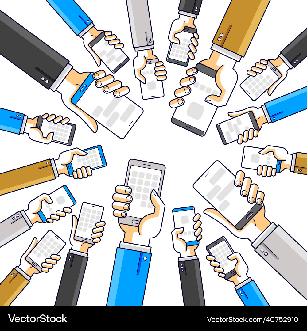 Internet communication and activity people hands Vector Image