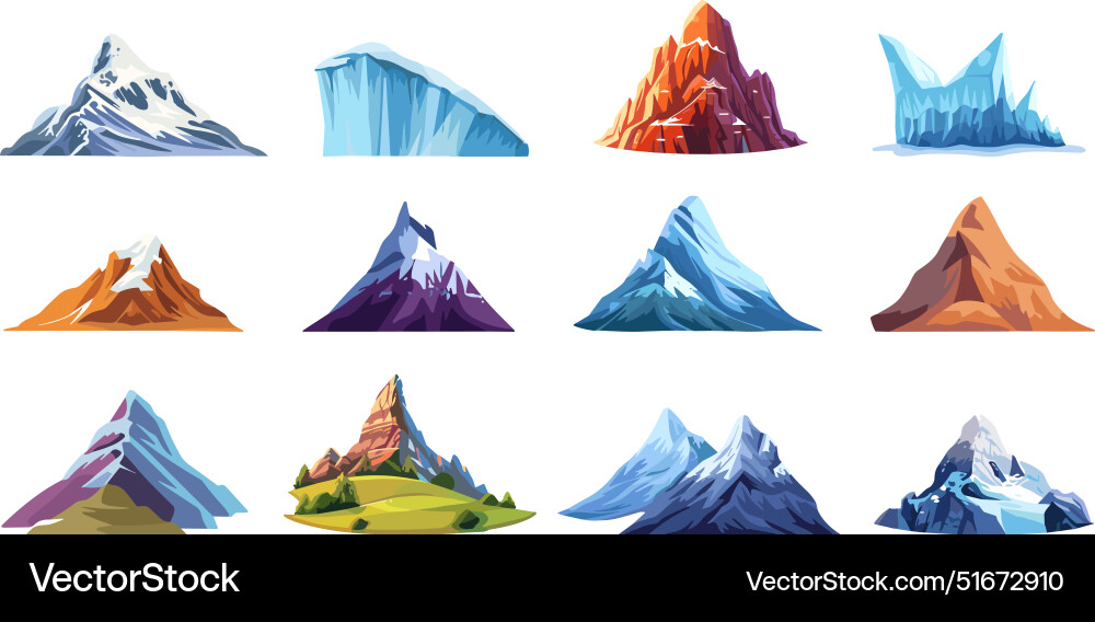 Mountains set mountain peak collection hill top Vector Image
