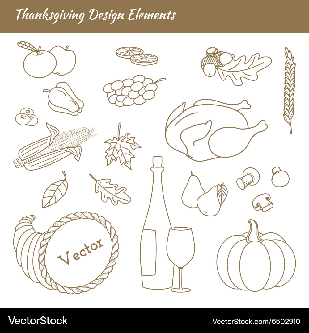 Set of hand drawn thanksgiving elements in modern Vector Image