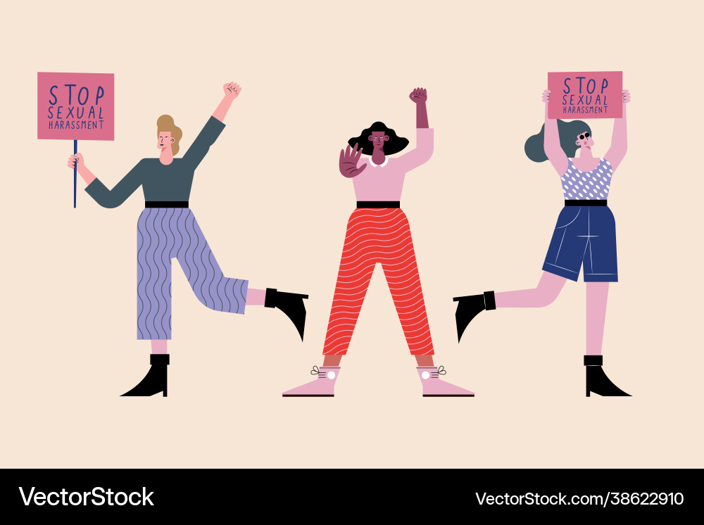 Three sexual harassment protesters Royalty Free Vector Image