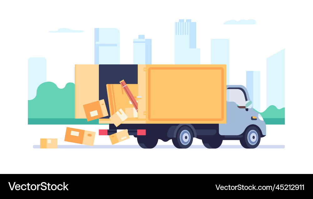 Boxes fall from truck lorry cardboard parcels Vector Image