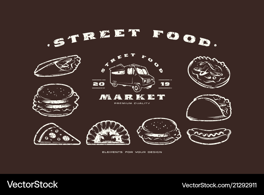 Fast Food Icons & Elements - Line Art Vector Image