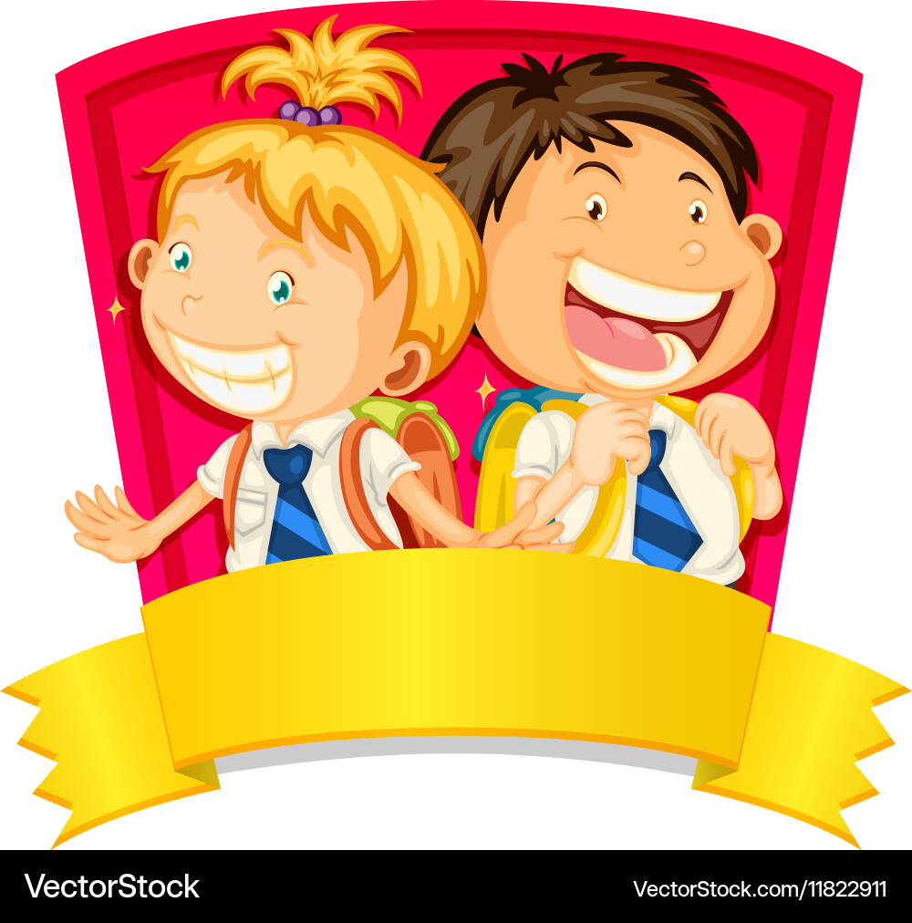 Label template with students in uniform Royalty Free Vector