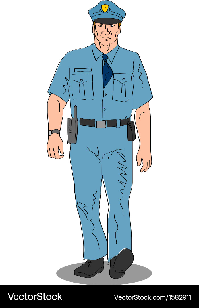Policeman police officer walking Royalty Free Vector Image
