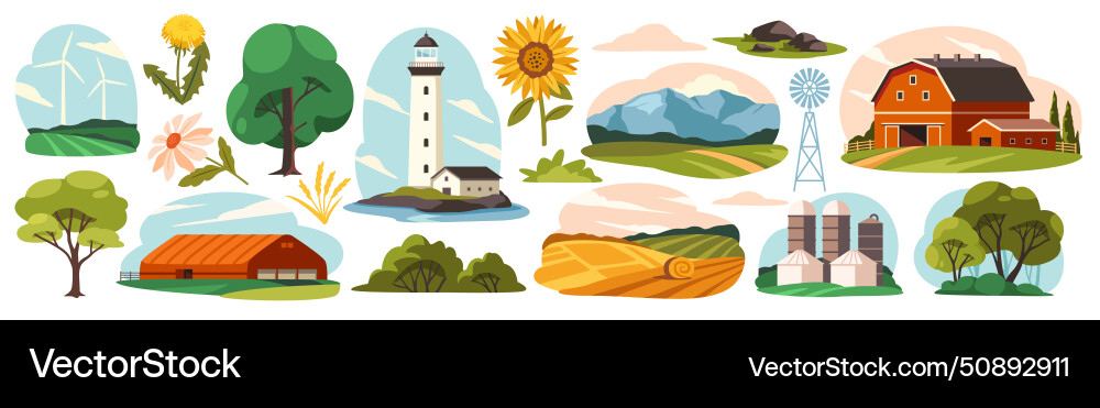 Set of farm landscape elements Royalty Free Vector Image