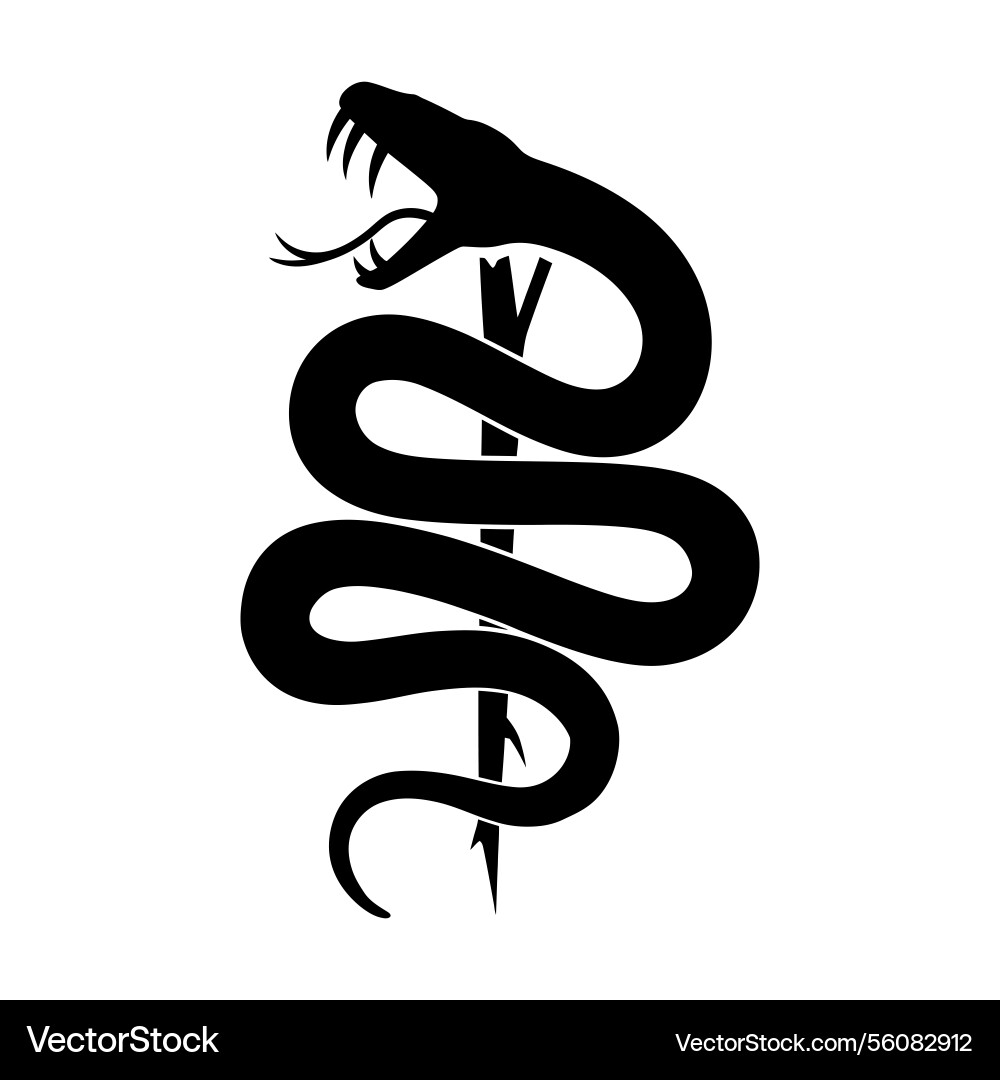 Aggressive snake coiled around a rod bold blac Vector Image