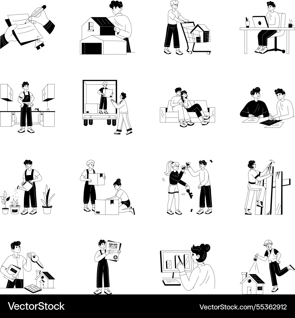 Bundle of glyph style home ownership Royalty Free Vector