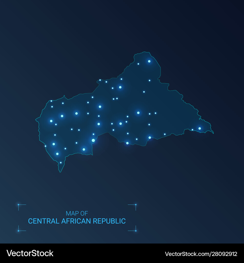 Central african republic map with cities luminous Vector Image