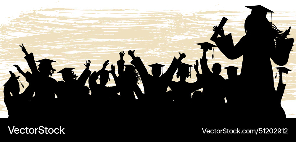 Cheerful graduate students with academic caps Vector Image