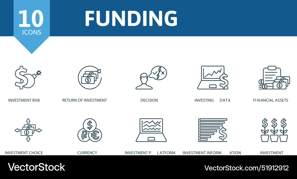 Funding outline icons set creative Royalty Free Vector Image