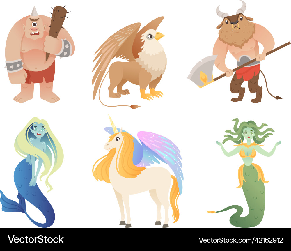 Mythical creatures flying lion cyclop minotaur Vector Image