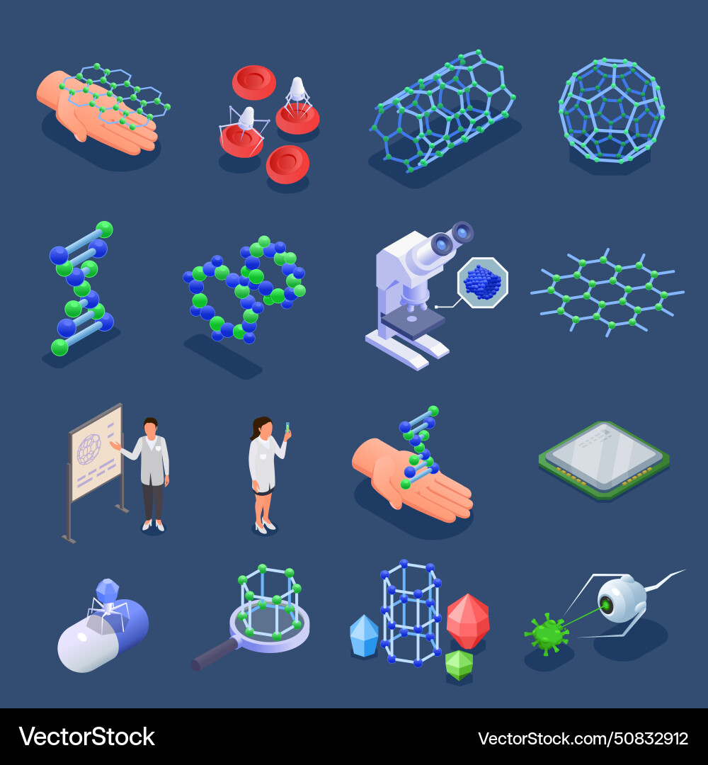 Nano technology icon set Royalty Free Vector Image