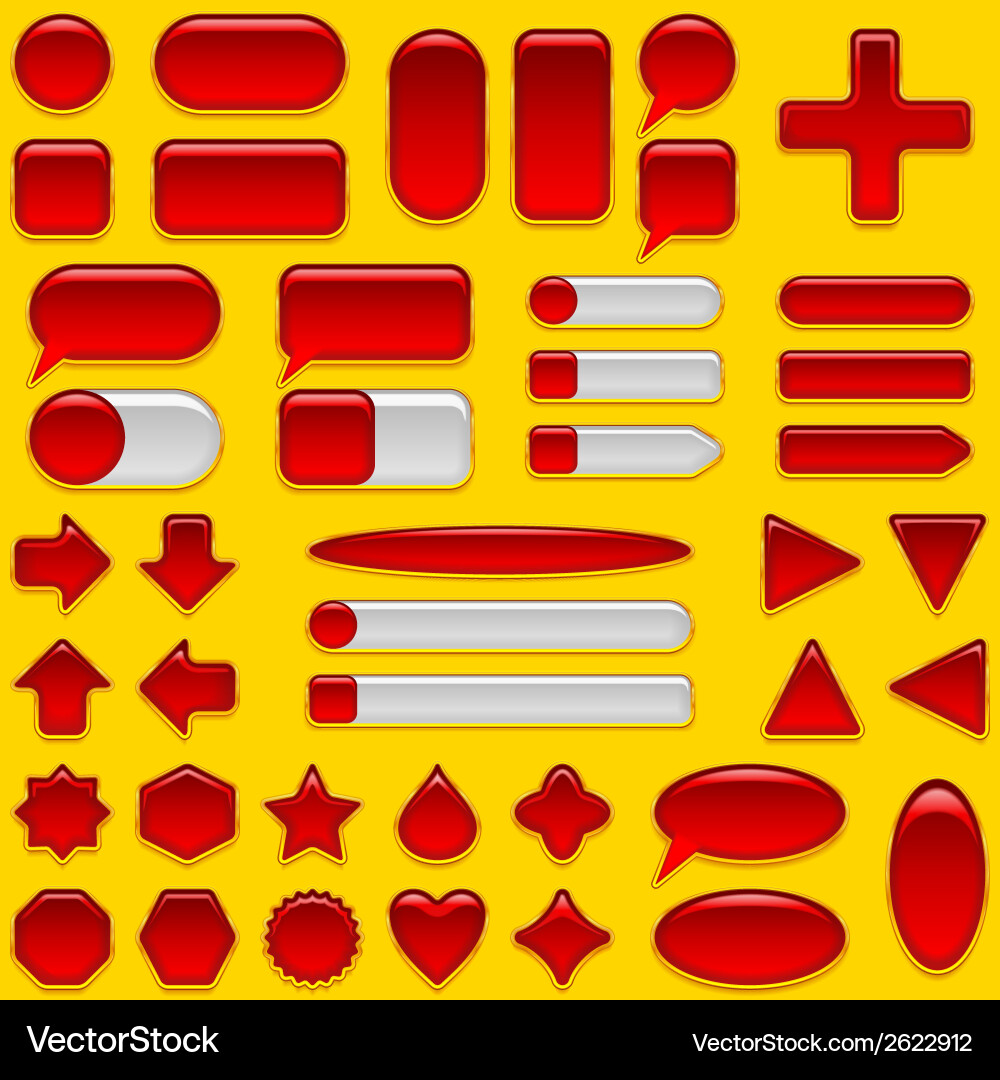 Red glass buttons set Royalty Free Vector Image