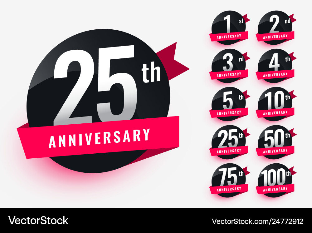 Ribbon anniversary labels set design Royalty Free Vector