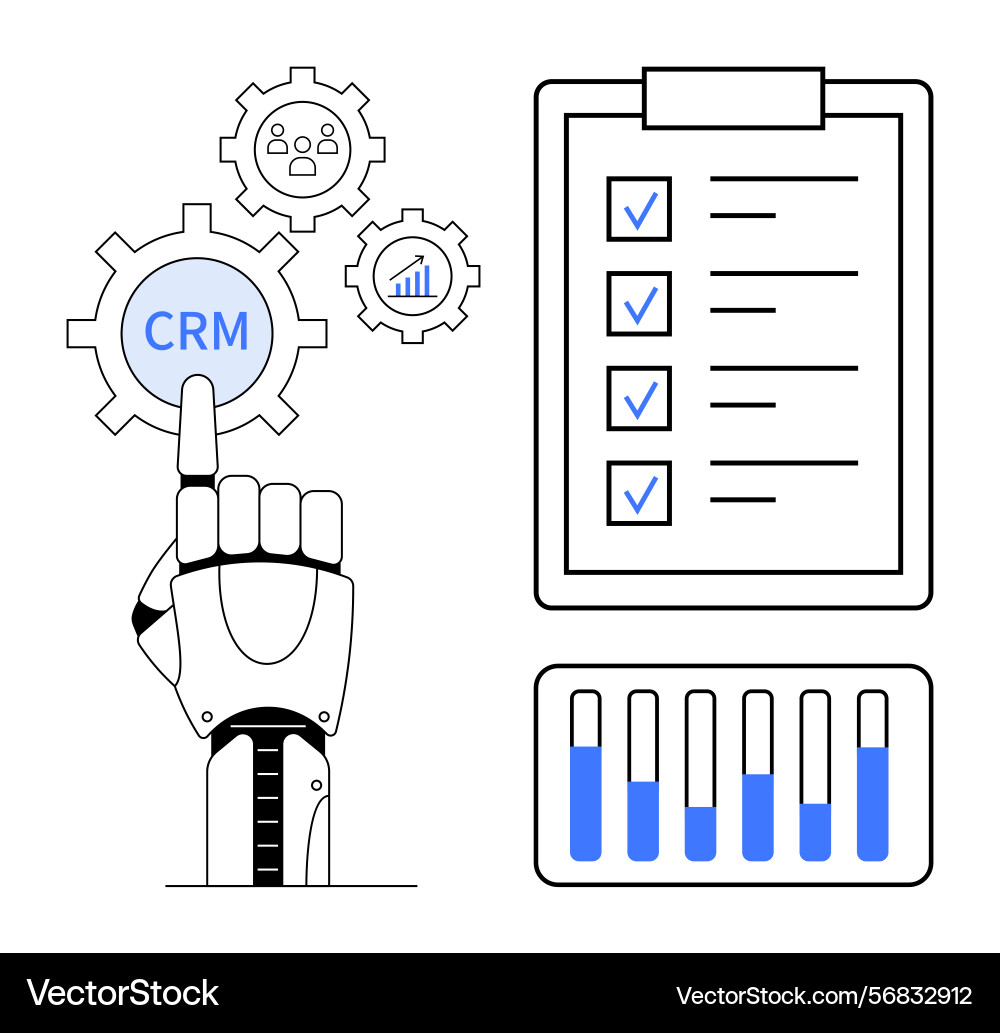 Robotic hand activating crm and data management Vector Image