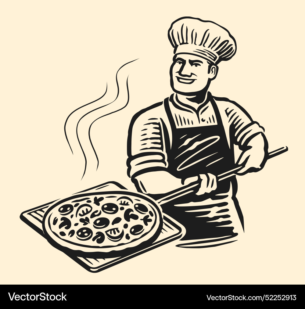 Cook with pizza chef preparing italian food Vector Image