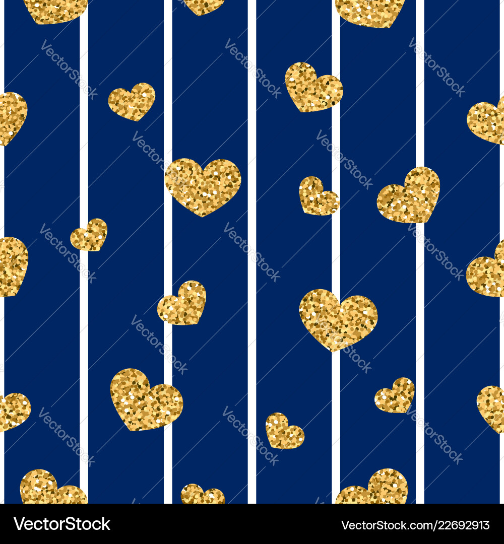 Gold heart seamless pattern blue-white geometric Vector Image