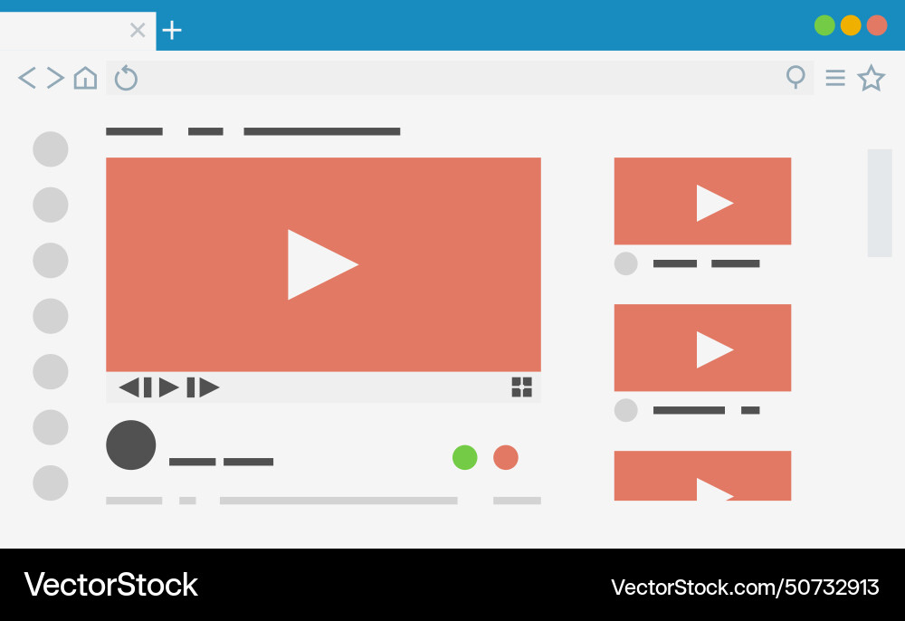 Online video player web page in browser window Vector Image