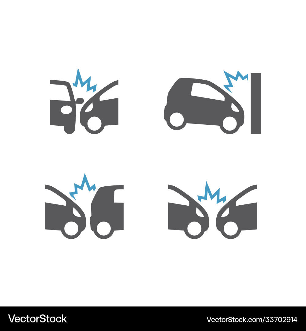Car crush incident black icon set Royalty Free Vector Image
