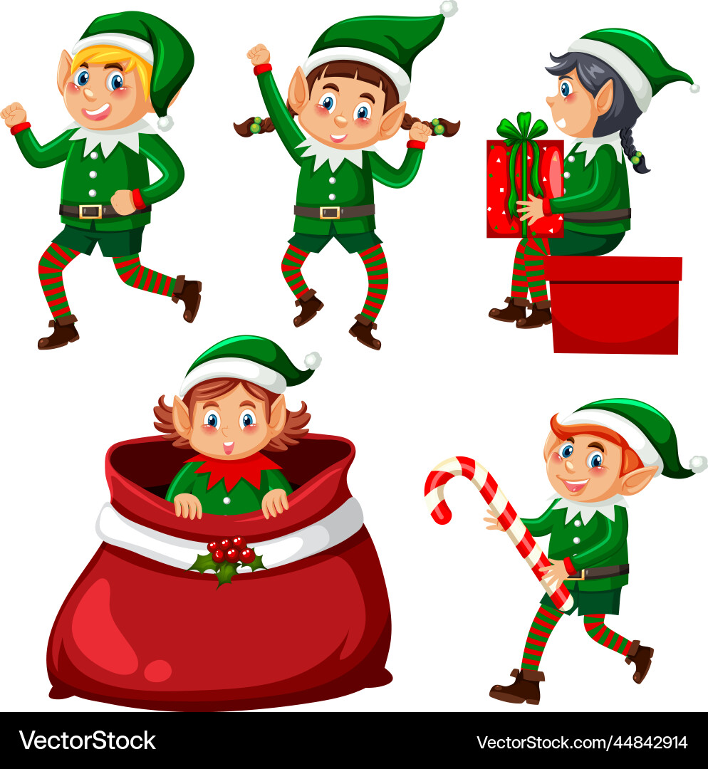 Christmas elf cartoon character set Royalty Free Vector