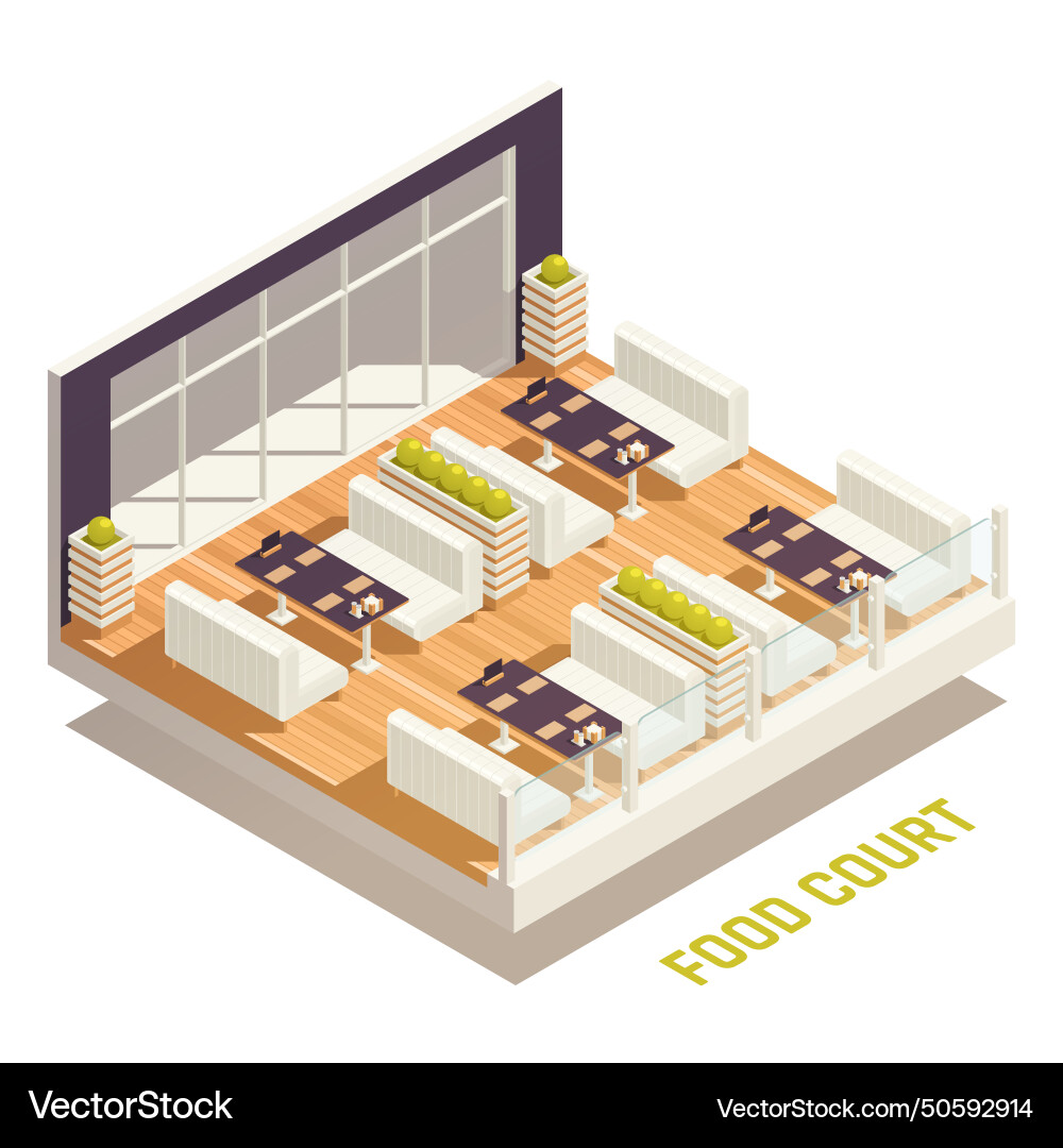 Food court isometric colored concept Royalty Free Vector