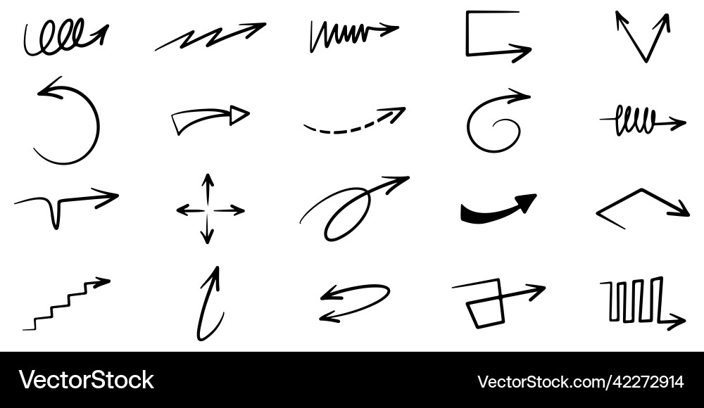 Hand drawn arrow icon set isolated on white Vector Image
